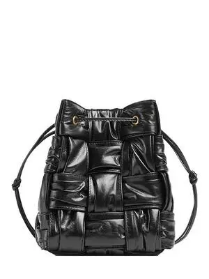 Bottega Veneta Plisse Intreccio Cassette Bucket Crossbody Bag - Black