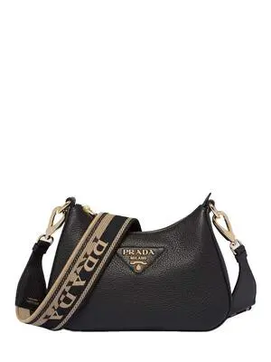 Prada Leather Shoulder Bag With Gold-tone Hardware - Black