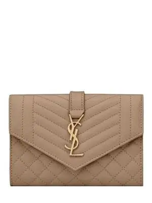 Saint Laurent Small Envelope Wallet In Mix Matlasse Grand De Purse Embossed Leather - Dark Beige
