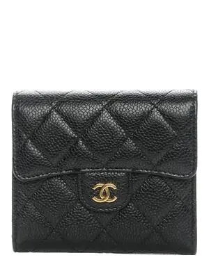 Chanel Flap Compact Wallet Quilted Caviar Goldtone - Black