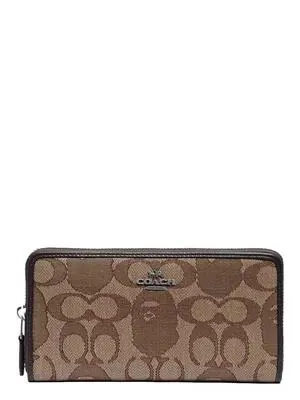 COACH X Bape Accordion Zip Wallet Signature Jacquard With Ape Head - Light Antique Nickel/khaki