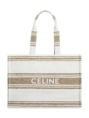 Celine Large Cabas Striped Textile Tote - Tobacco/tan