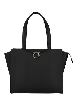 FERRAGAMO Gemini Leather Shoulder Bag - Black