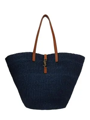 Saint Laurent Panier Sou Raffia Tote Bag - Dark Blue