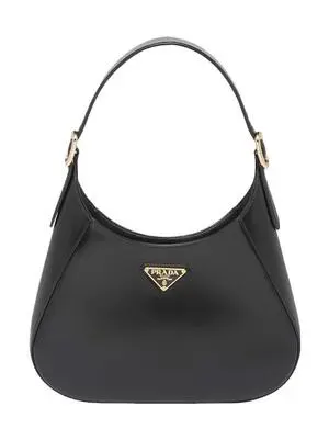 Prada Logo Leather Shoulder Bag - Black/gold
