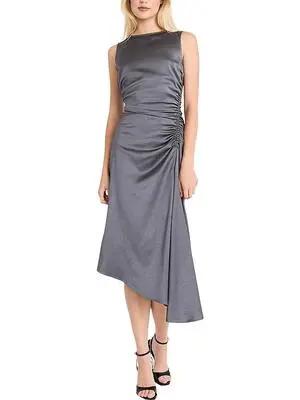 LUXELY Boat Neck Asymmetric Midi Dress - Eiffel Tower