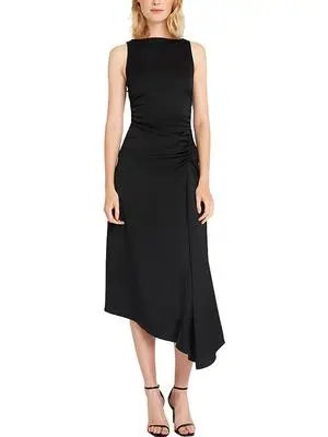 LUXELY Boat Neck Asymmetric Midi Dress - Meteorite