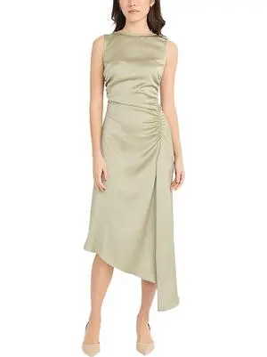 LUXELY Boat Neck Asymmetric Midi Dress - Tea