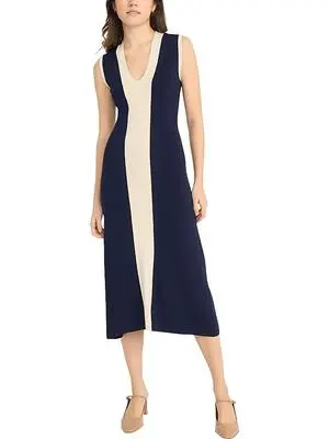 LUXELY Contrast Stripe Midi Dress - Evening Blue/white Smoke