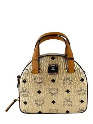Mcm Diamond Logo Visetos Mini Round Top Tote - Berlin Gold