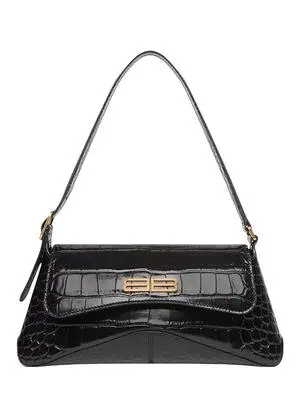 Balenciaga Xx Crocodile Embossed Flap Bag - Black