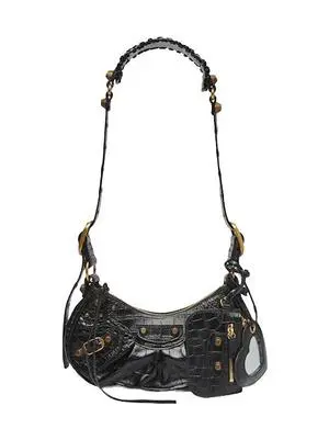 Balenciaga Le Cagole Xs Shoulder Bag Crocodile Embossed - Black