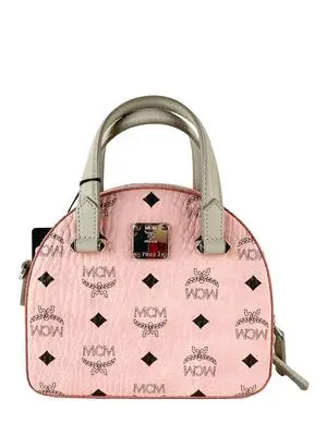 Mcm Diamond Logo Visetos Mini Round Top Tote Bag - Soft Pink