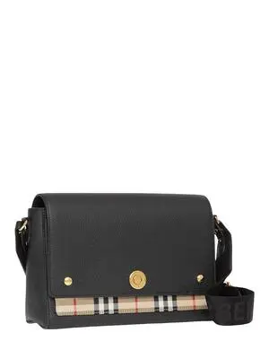 Burberry Leather And Vintage Check Note Crossbody Bag - Black