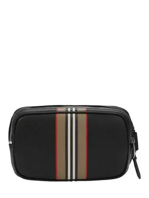 Burberry Icon Stripe Print Leather Bum Bag - Black