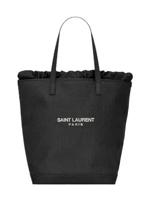 Saint Laurent Teddy Shopping Bag Raffia - Black