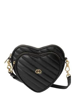 Gucci Interlocking G Mini Heart Shoulder Bag - Black