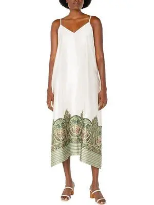 LIVERPOOL Printed Border Maxi Dress - Cream Olive Paisly