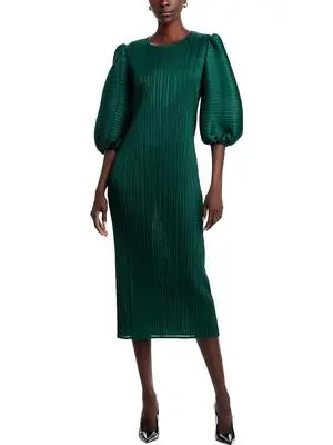 NANCY YANG Puff Sleeve Crinkled Dress - Green