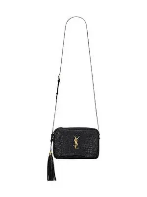 Saint Laurent Lou Camera Bag In Crocodile-embossed Leather - Black