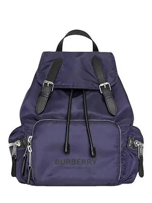 Burberry Logo Print Nylon Backpack With Buckle - Navy Blue