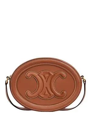 Celine Celine Triomphe Embroidery Oval Crossbody Purse Tan