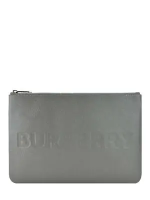 Burberry Embossed Leather Pouch - Charcoal Grey