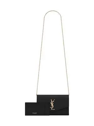 Saint Laurent Uptown Chain Wallet Grain De Poudre - Black
