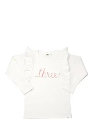 OH BABY! Three" Embroidered Long Sleeve Tee - Cream