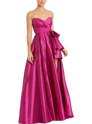 Mac Duggal Strapless Taffeta Gown With Ruffle - Hot Pink