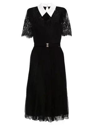 NISSA Lace-detailed Silk Midi Dress - Black