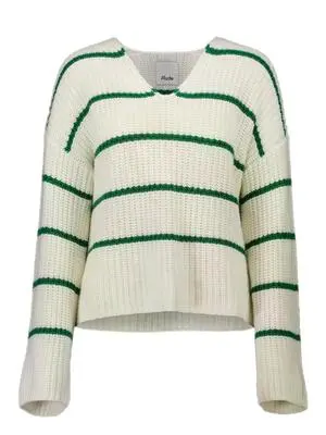 ALLUDE Striped Sweater - White