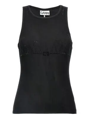 GANNI Rhinestone Tank - Black