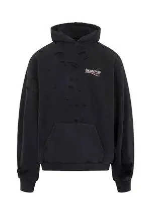 Balenciaga Logo Cotton Hoodie - Black
