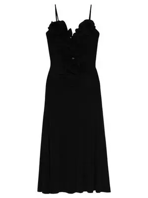 NISSA Floral-appliqué Midi Dress - Black