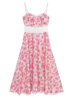 NISSA NISSA Floral-Print Linen Midi Dress