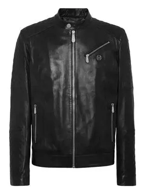 Philipp Plein Padded Leather Bomber Jacket - Black