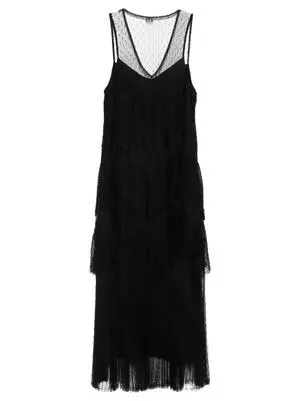 TWINSET Pleated Tulle Midi Dress - Black