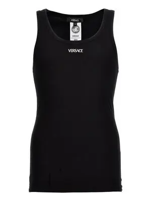 Versace Logo Embroidery Tank Top - Black