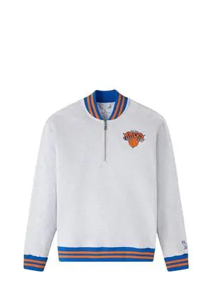 OVO Nba New York Knicks Quarter-zip Mockneck Sweatshirt - Ash Heather Grey