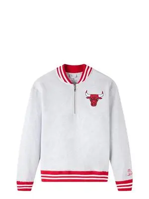 OVO Nba Chicago Bulls Quarter-zip Mockneck Sweatshirt - Ash Heather Grey