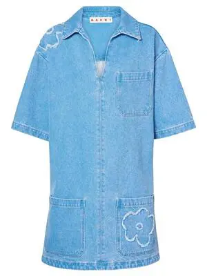 Marni Patch-appliqué Denim Mini Dress - Blue