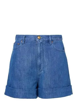 Valentino Garavani Cotton And Linen Denim Shorts - Blue