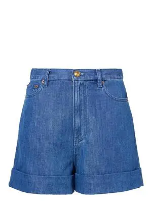 Valentino Garavani Cotton And Linen Denim Shorts - Blue