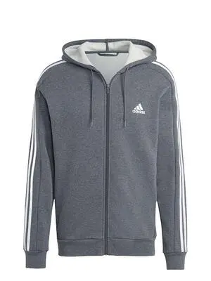 Adidas Essentials Fleece 3-stripes Full-zip Hoodie - Dark Grey Heather