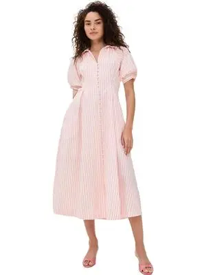 English Factory Seersucker Striped Midi Dress - Pink