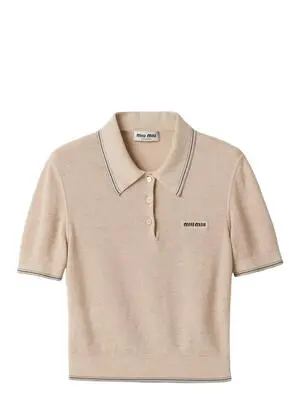Miu Miu Cotton Knit Polo Shirt - Sand Beige