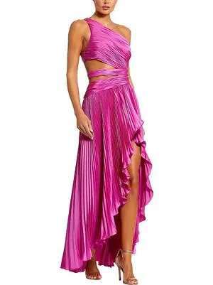 Mac Duggal One Shoulder Pleated Charmeuse Gown With Slit - Fuchsia