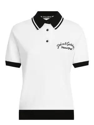 Dolce & Gabbana Short Cotton Piqué Polo-shirt With Dg Logo Embroidery - White
