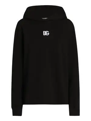 Dolce & Gabbana Jersey Hoodie With Dg Embroidery - Black